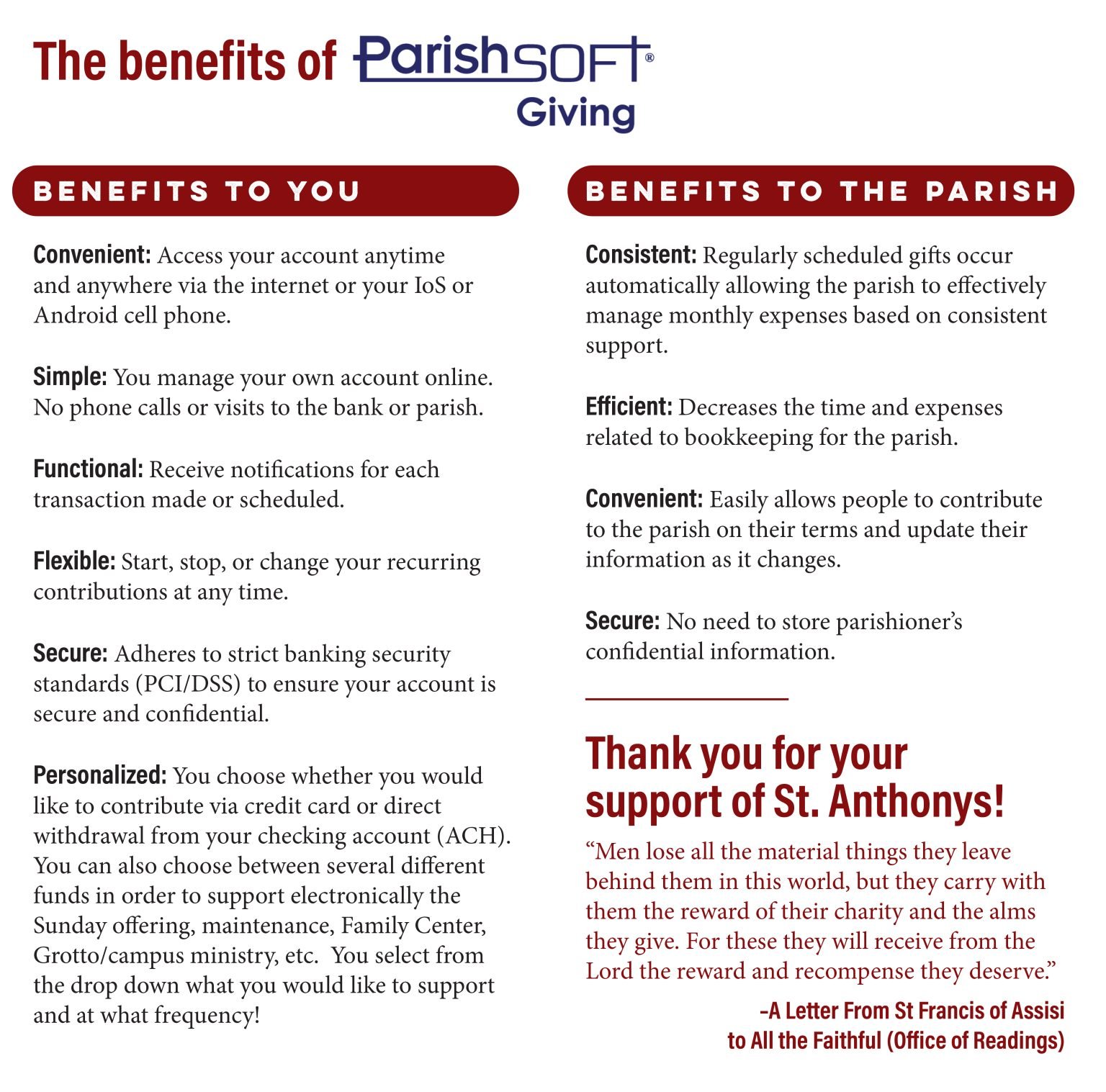 ParishSoft Giving FAQ - St. Anthony of Padua Catholic Church
